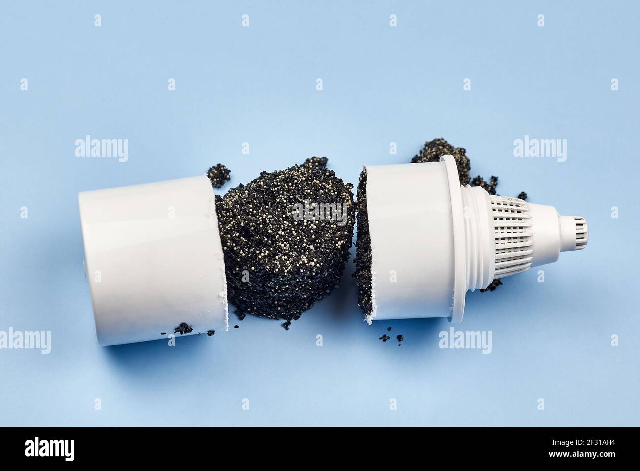 Internal component of a water filter element for home use on a blue ...