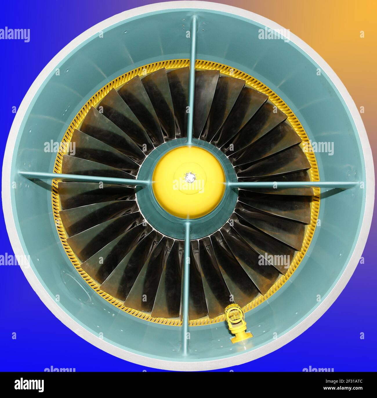 Closeup of a jet turbine. Blades of the airplane turbine Stock Photo ...