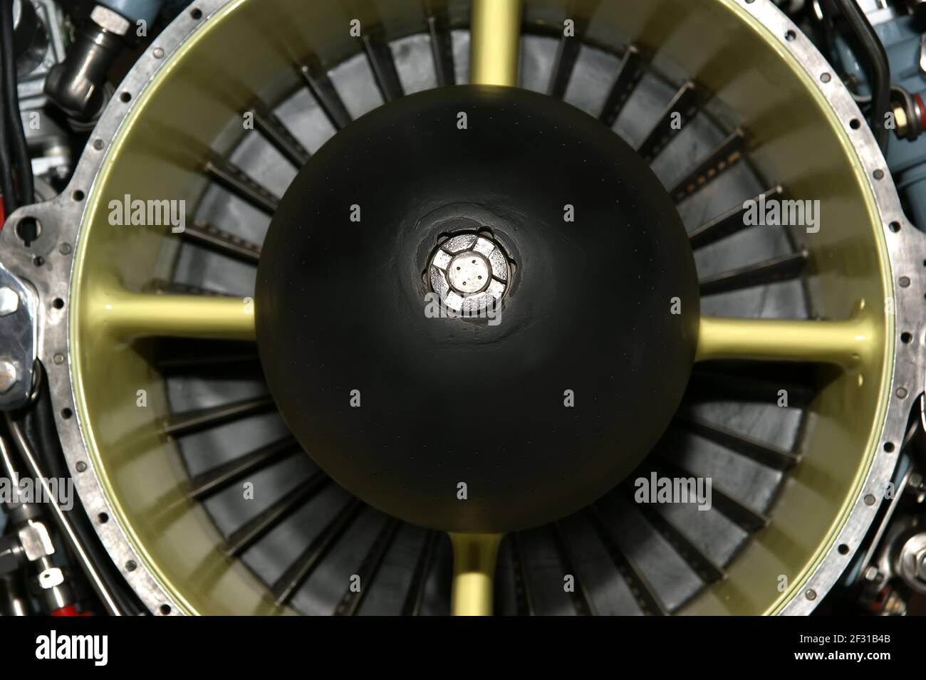 Closeup of a jet turbine. Blades of the airplane turbine Stock Photo ...
