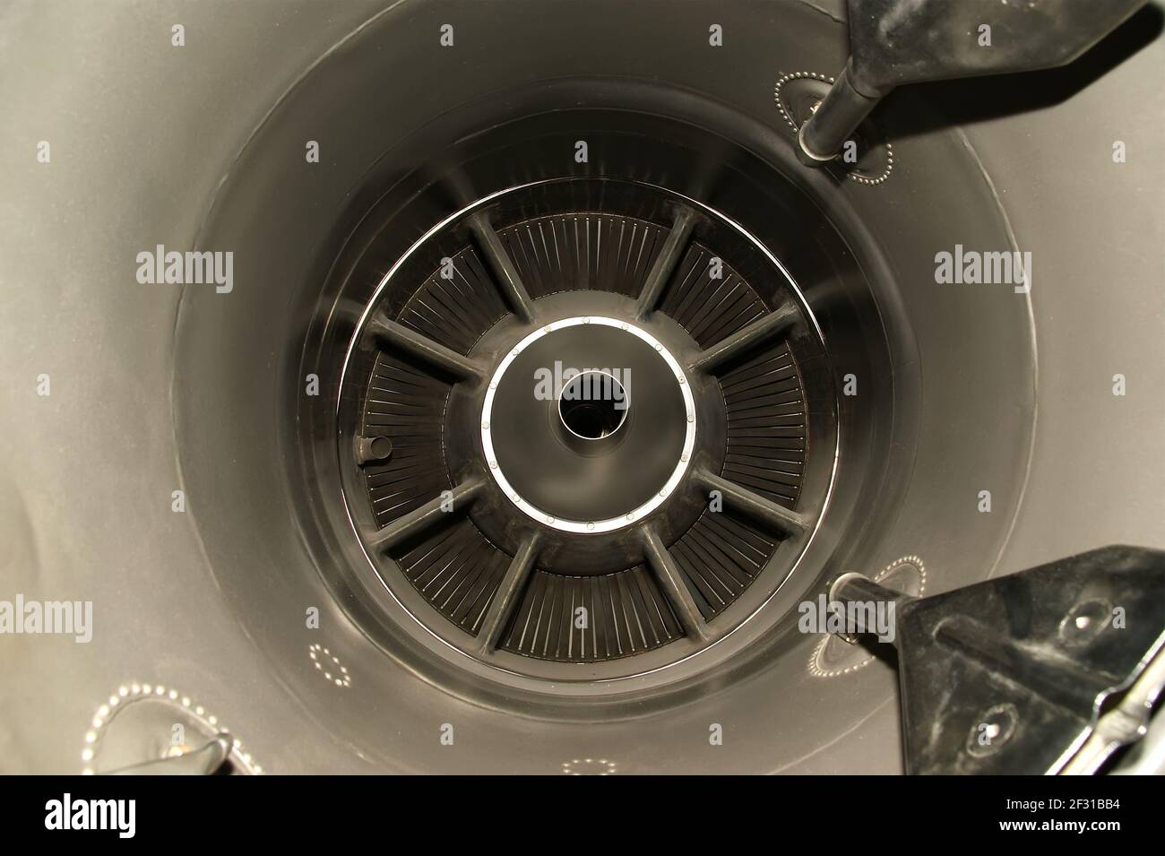 Closeup of a jet turbine. Blades of the airplane turbine Stock Photo ...