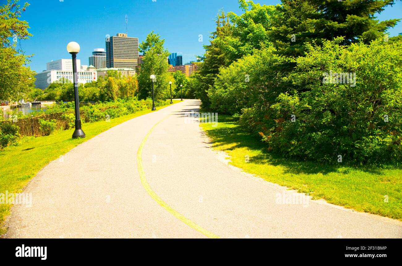 Wide View with Trail and Skyline along Ottawa River, Ottawa, Ontario ...