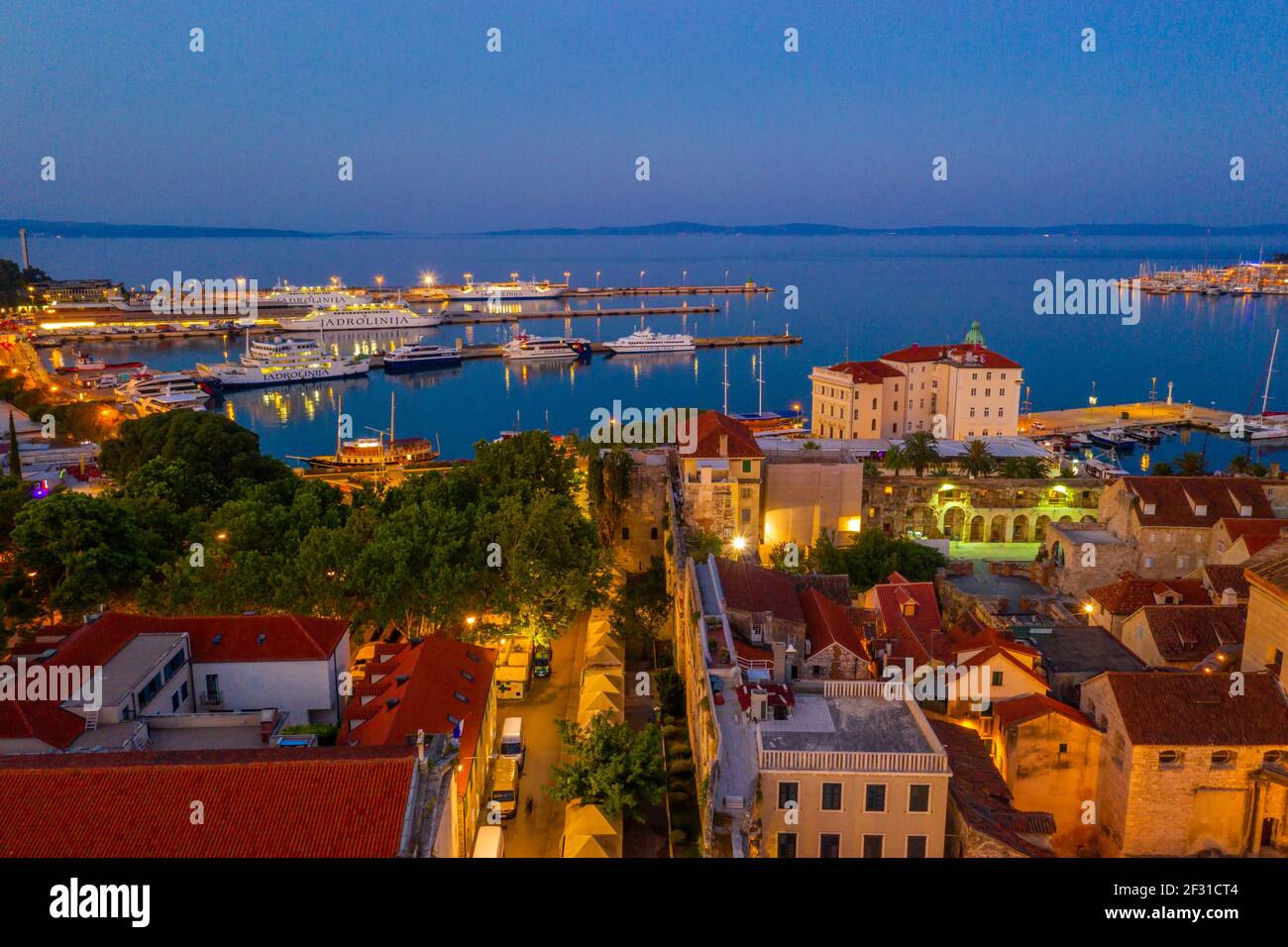 Split, Croatia, July 24, 2020: Sunrise view of Jadrolinija ferries ...
