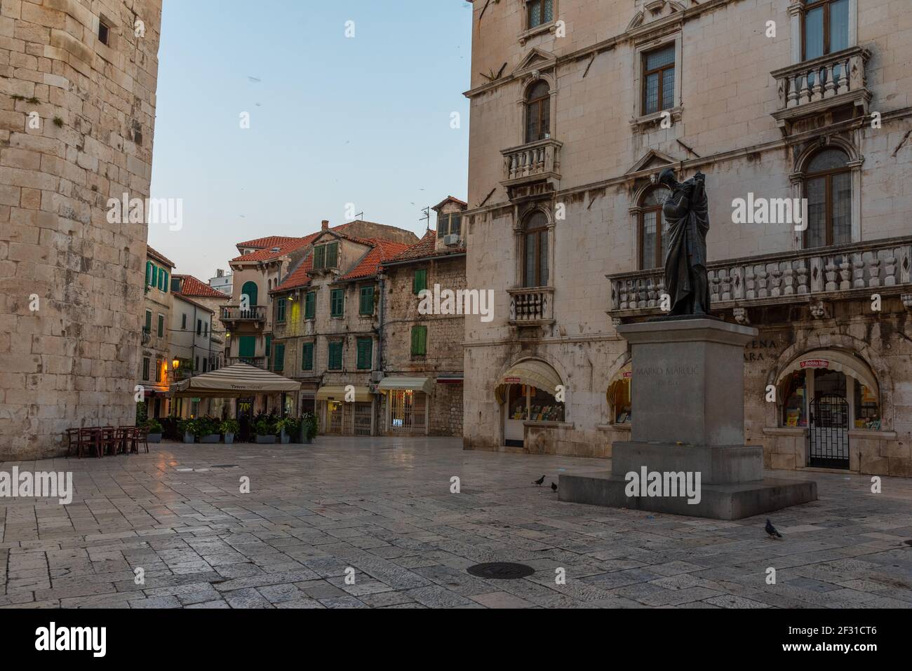 Split, Croatia, July 24, 2020: Sunrise view of the Fruit square in ...