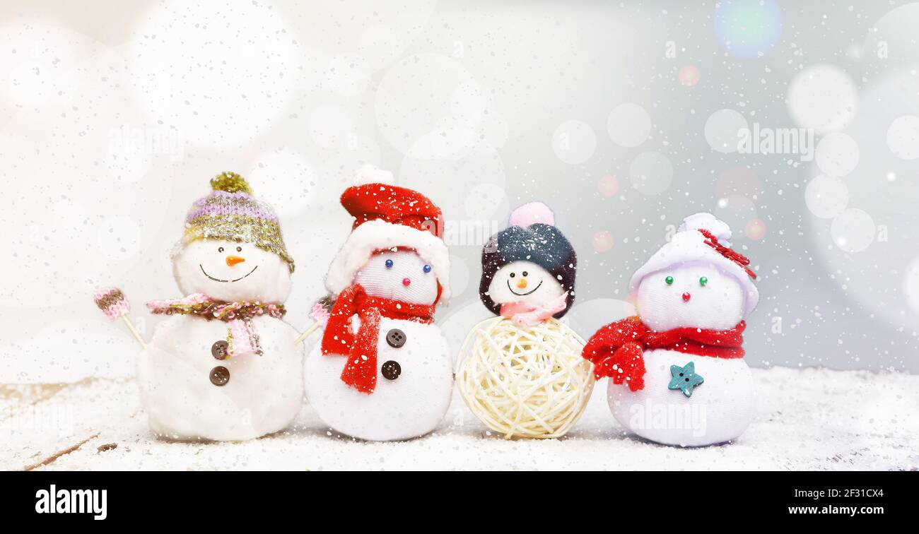 Winter background with a snowman, snow and snowflakes Stock Photo - Alamy