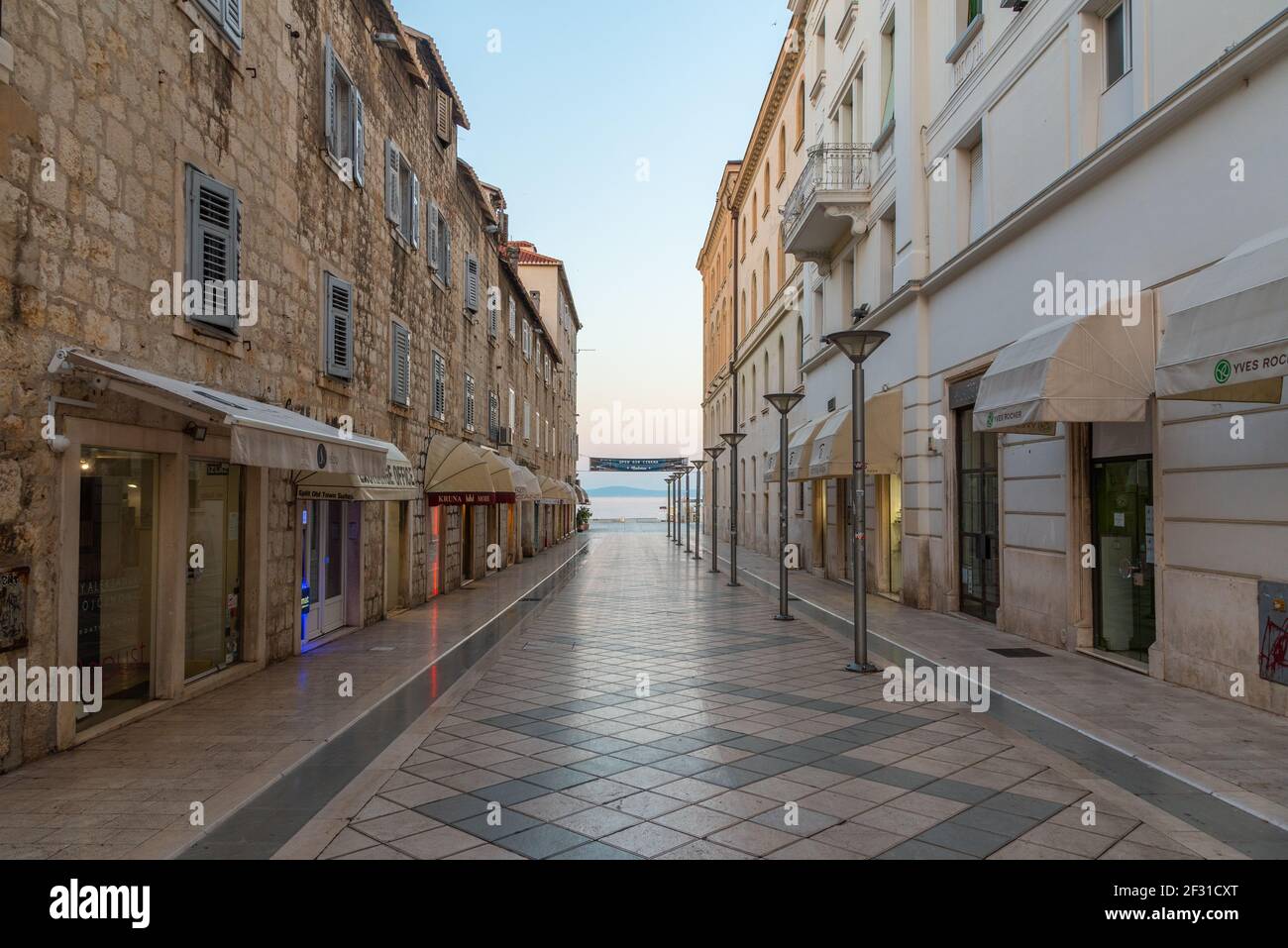 Split, Croatia, July 24, 2020: Sunrise view of Marmontova street in ...