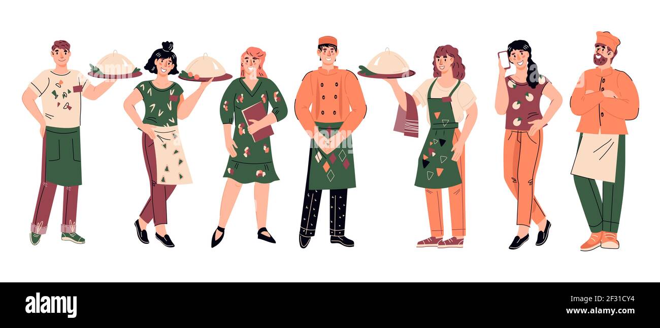 Restaurant, catering or fast food cafe staff, cartoon vector isolated ...