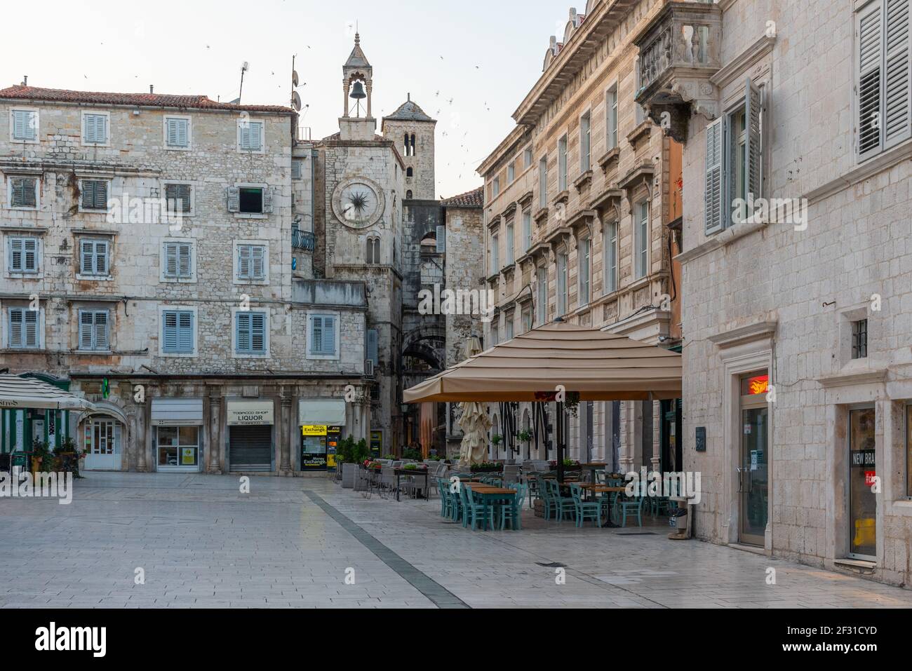 Split, Croatia, July 24, 2020: Sunrise view of the Fruit square in ...
