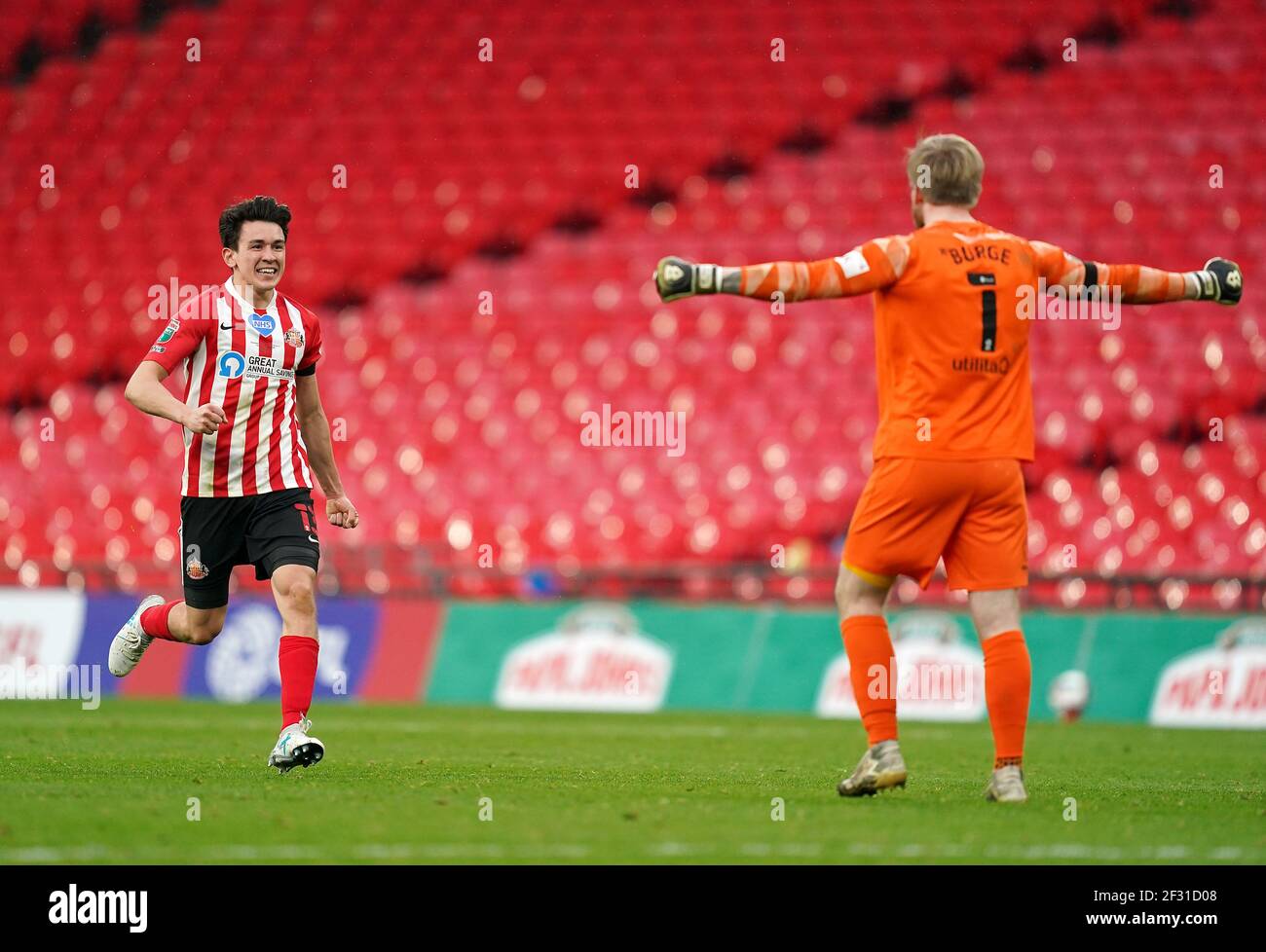 Sunderland's Luke O'Nien (left) and goalkeeper Lee Burge celebrate ...