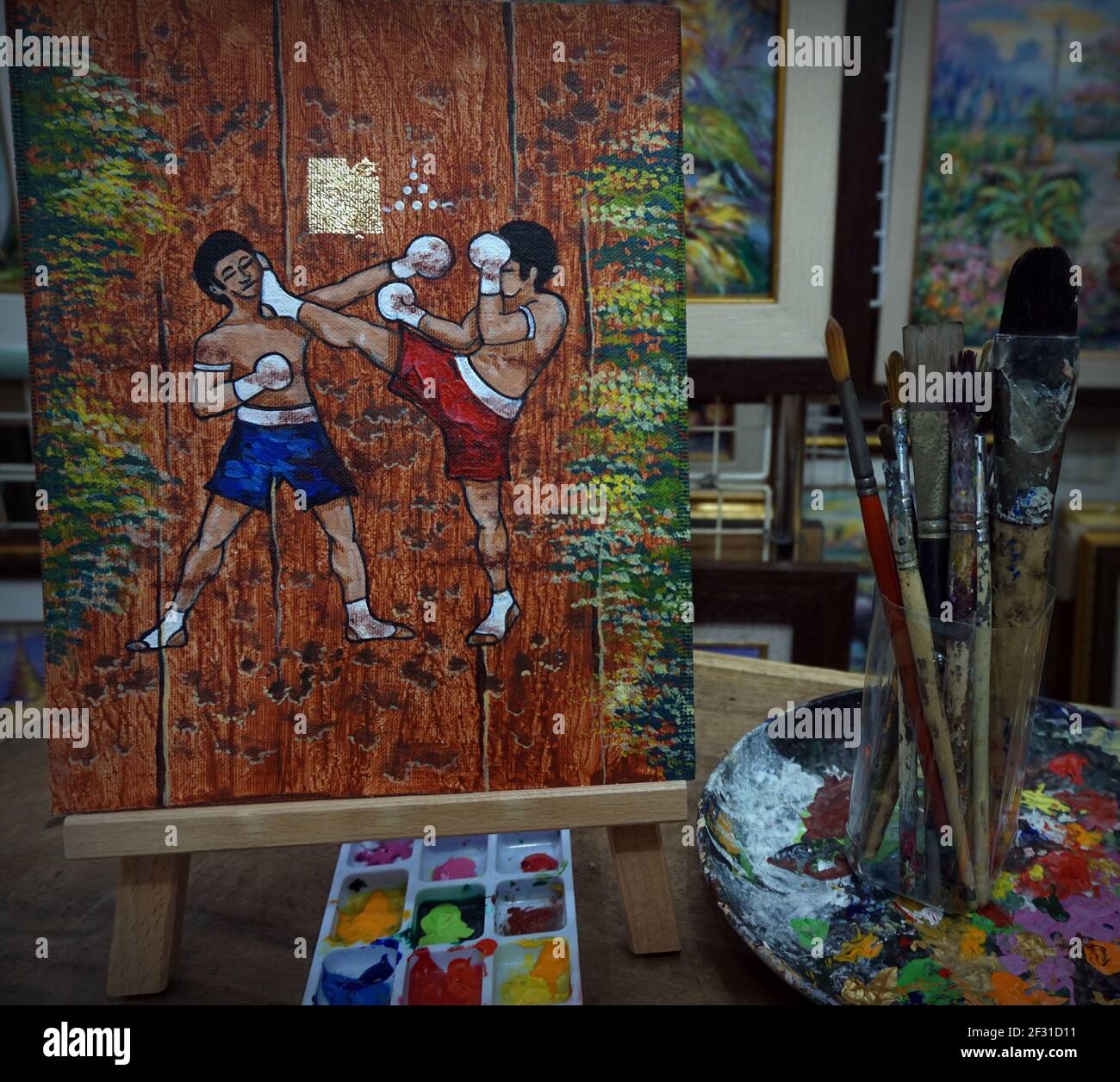 paint brushes, palette , Art painting Acrylic color Muaythai , Thai ...