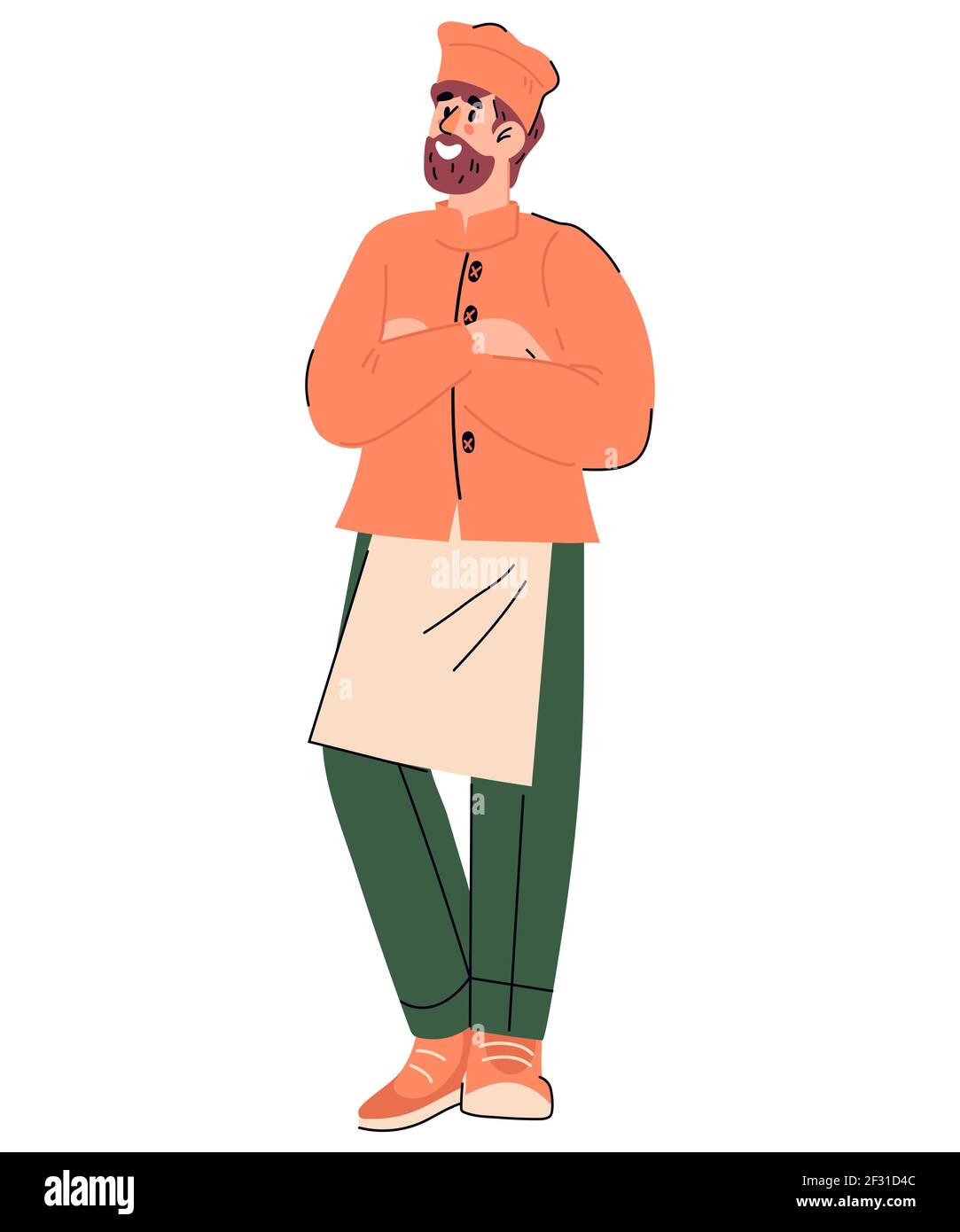 Cartoon chief cook in uniform and hat standing smiling, flat vector ...