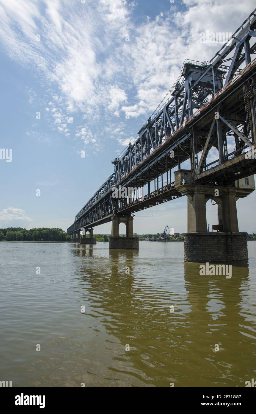 Danube Bridge. Steel truss bridge over the Danube River connecting ...