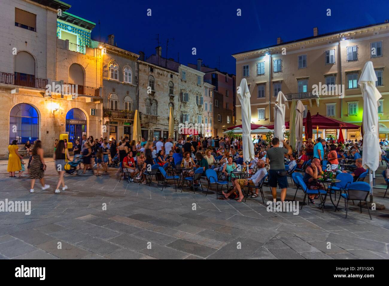 Pula, Croatia, July 30, 2020: Nightlife at Forum square in Pula ...