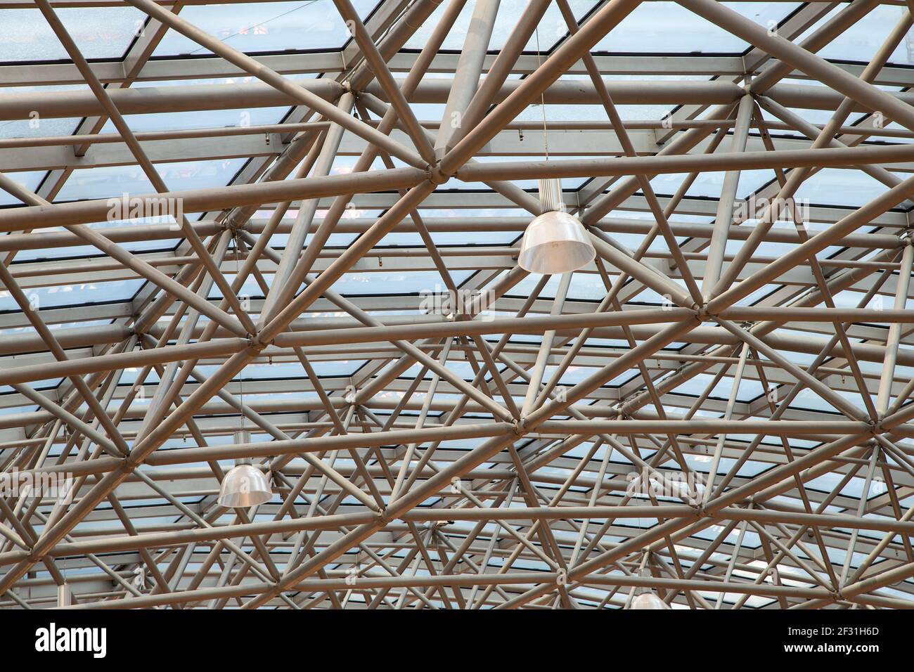 Glass roof with metal structure in perspective Stock Photo - Alamy