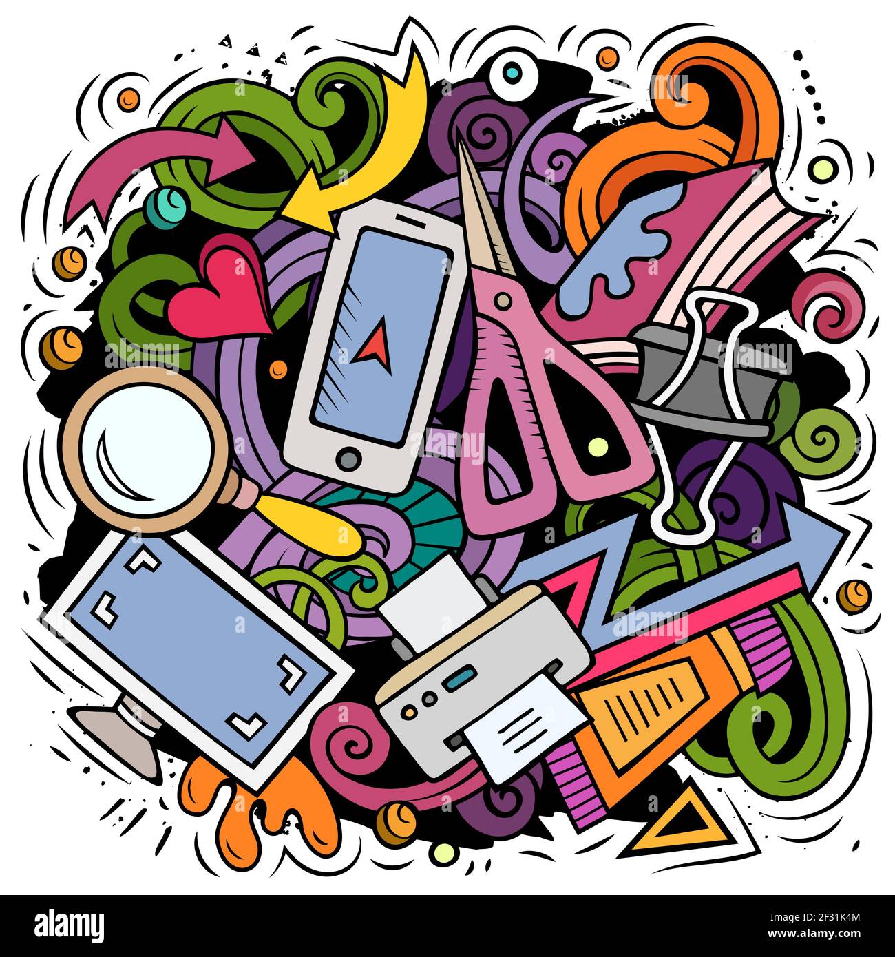 Cartoon vector doodles Art and Design illustration. Colorful, detailed ...