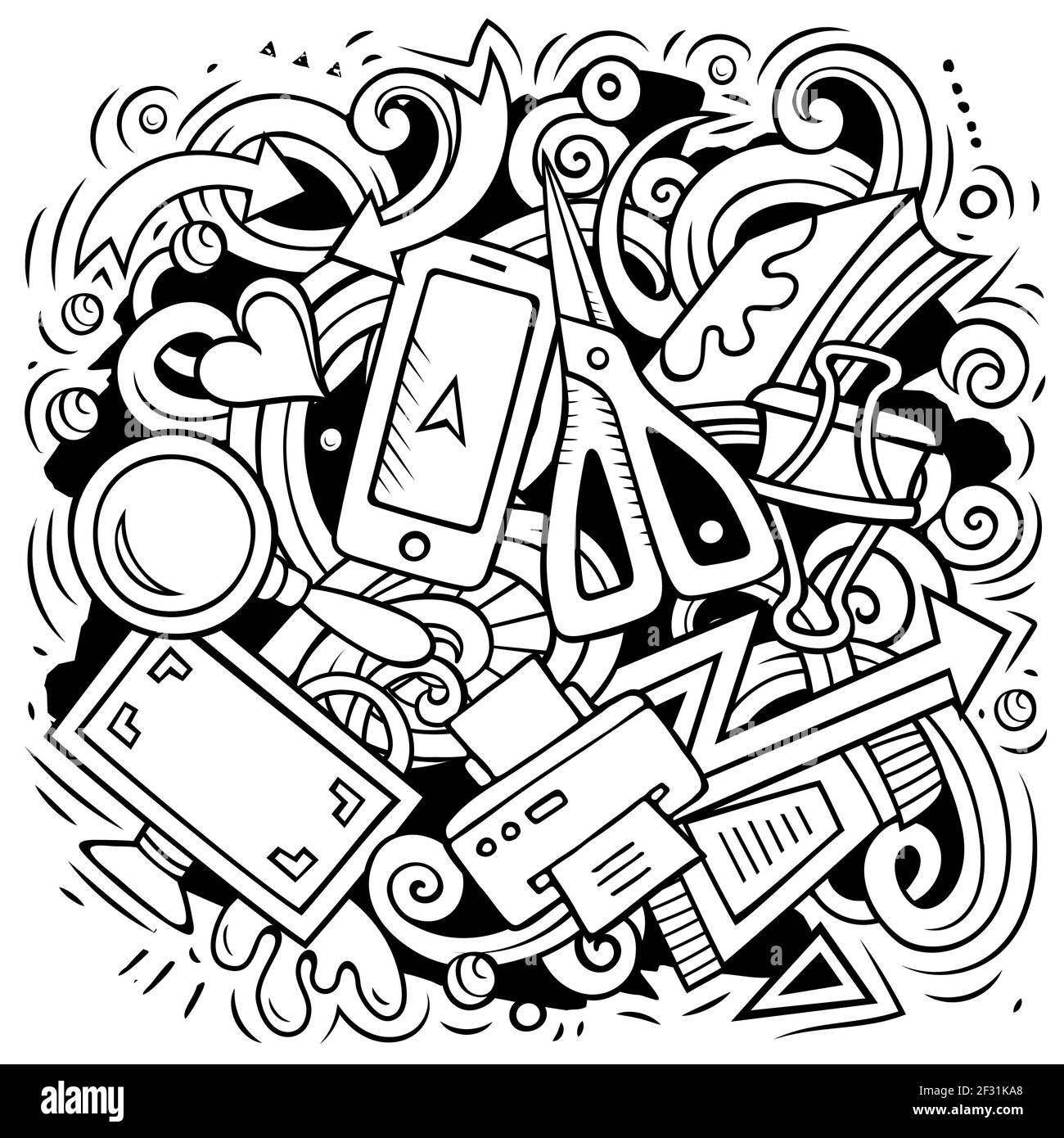 Cartoon vector doodles Art and Design illustration. Line art, detailed ...