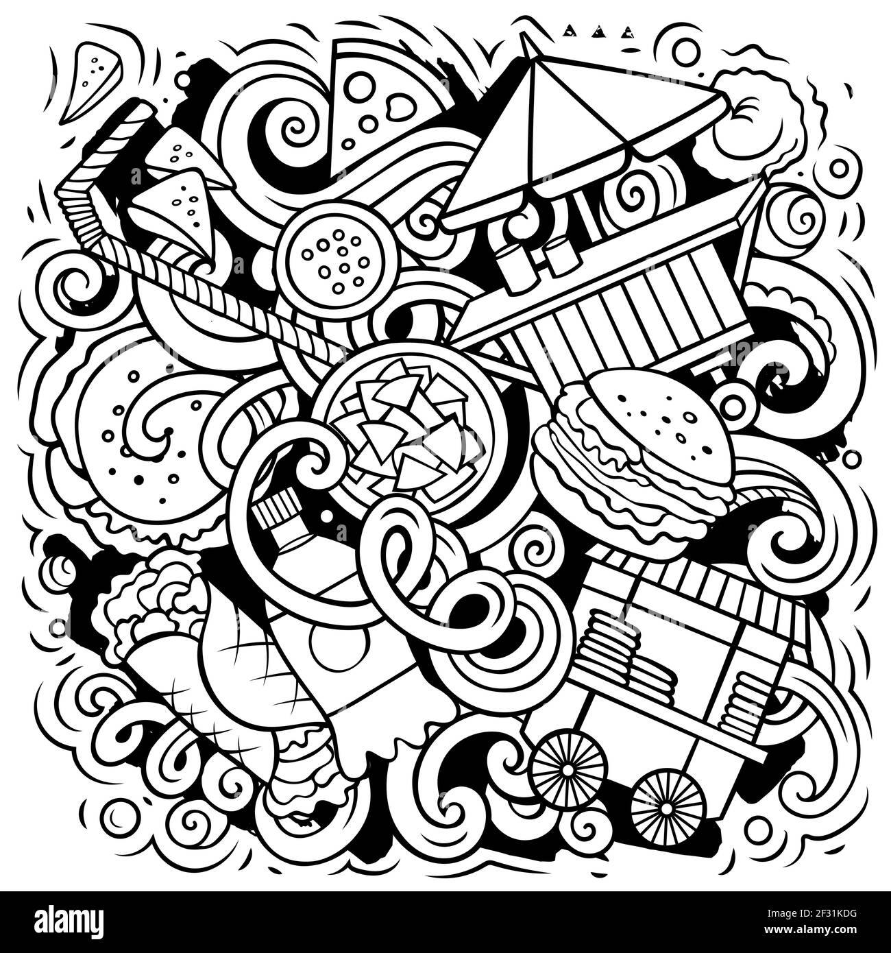 Fastfood vector doodles illustration. Fast food design. Unhealthy food ...