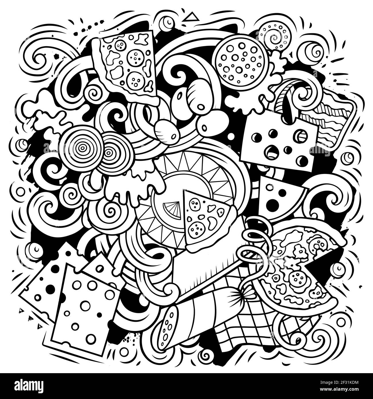 Pizza cartoon doodle illustration. Funny creative vector background ...