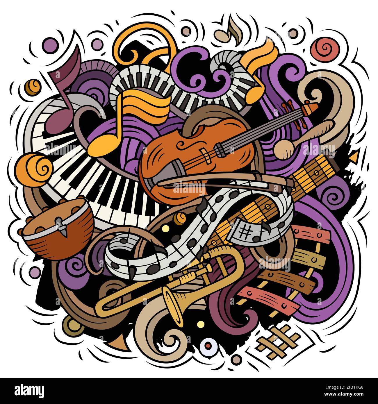 Cartoon vector doodles Classic music illustration. Colorful, detailed ...