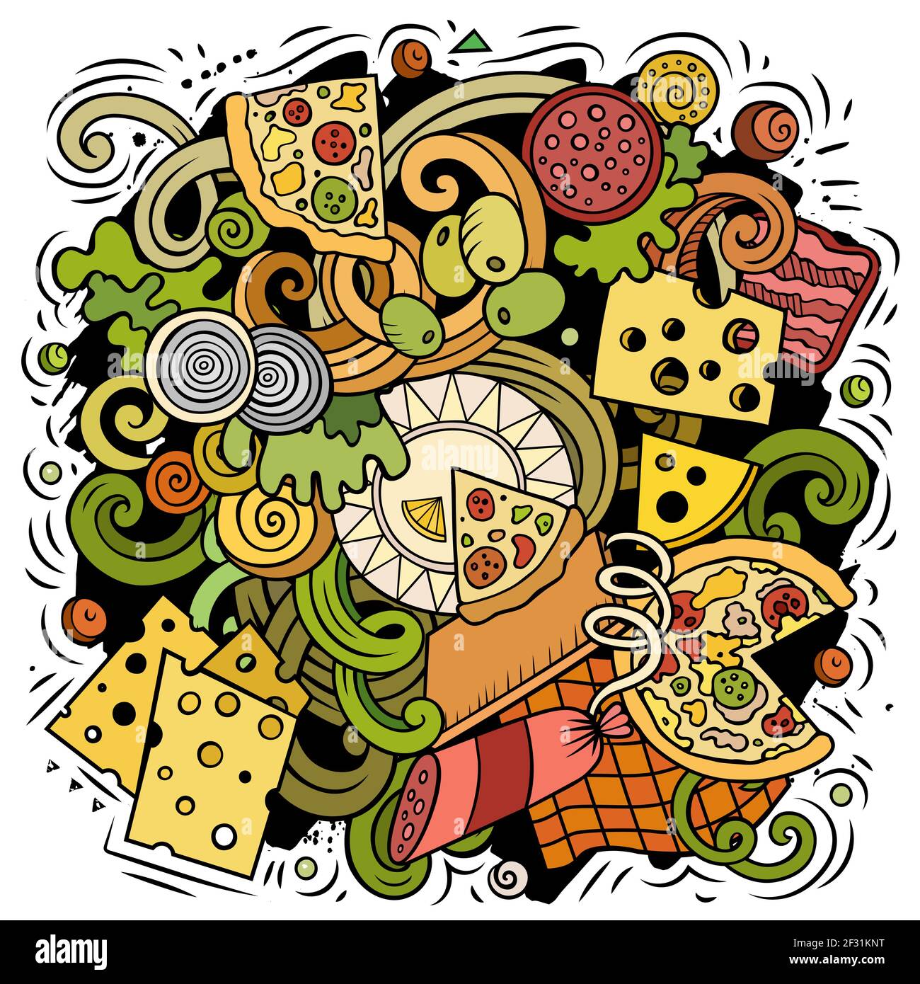 Pizza cartoon doodle illustration. Funny creative vector background ...