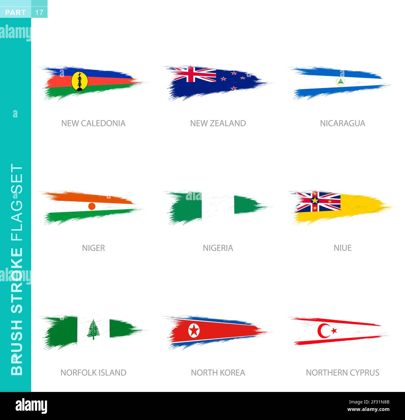 Vector brush stroke flag set, nine grunge flag: New Caledonia, New ...
