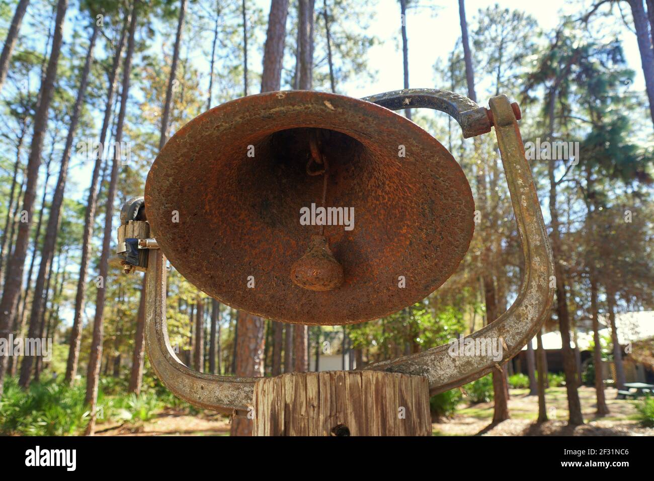 A rusty bell for the school near Heritage Village, Largo, Florida, U.S ...