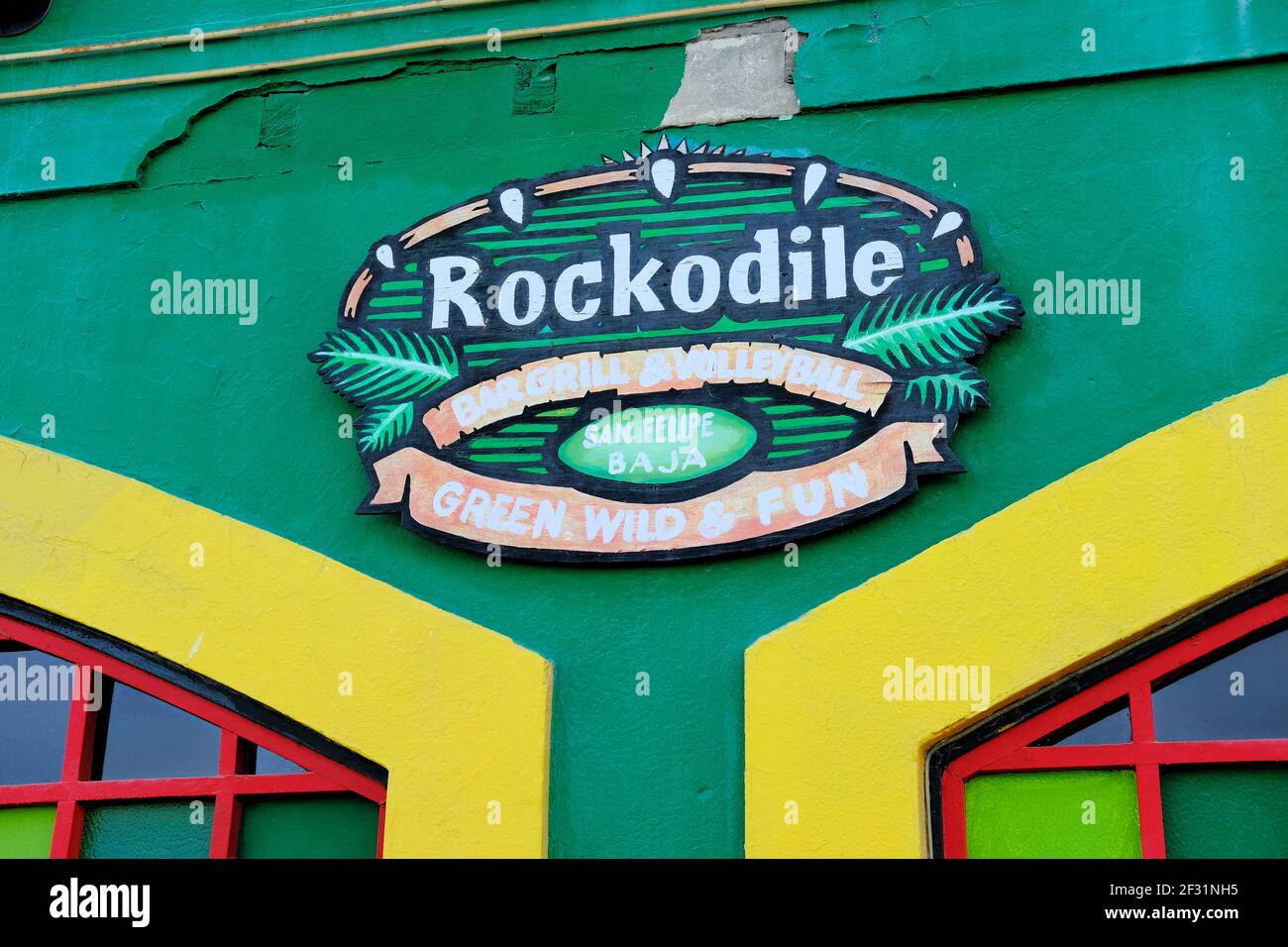 Sign outside the Rockodile Bar and Nightclub in San Felipe, Baja ...