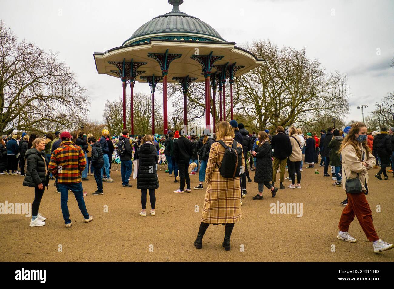 London, UK. 14th Mar, 2021. Tributes to Sarah Everard at Clapham Common ...