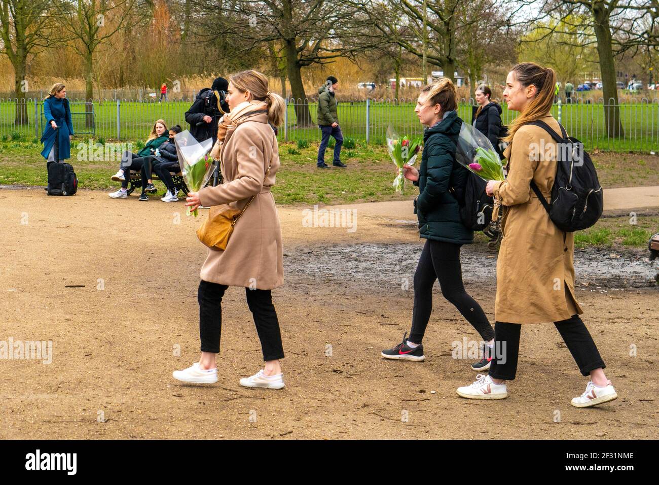 London, UK. 14th Mar, 2021. Tributes to Sarah Everard at Clapham Common ...