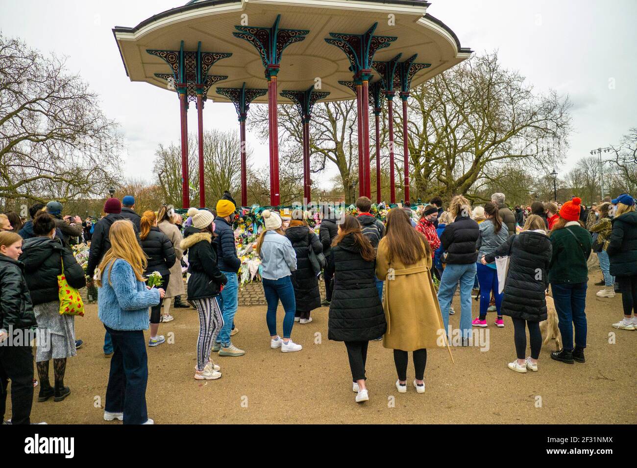 London, UK. 14th Mar, 2021. Tributes to Sarah Everard at Clapham Common ...