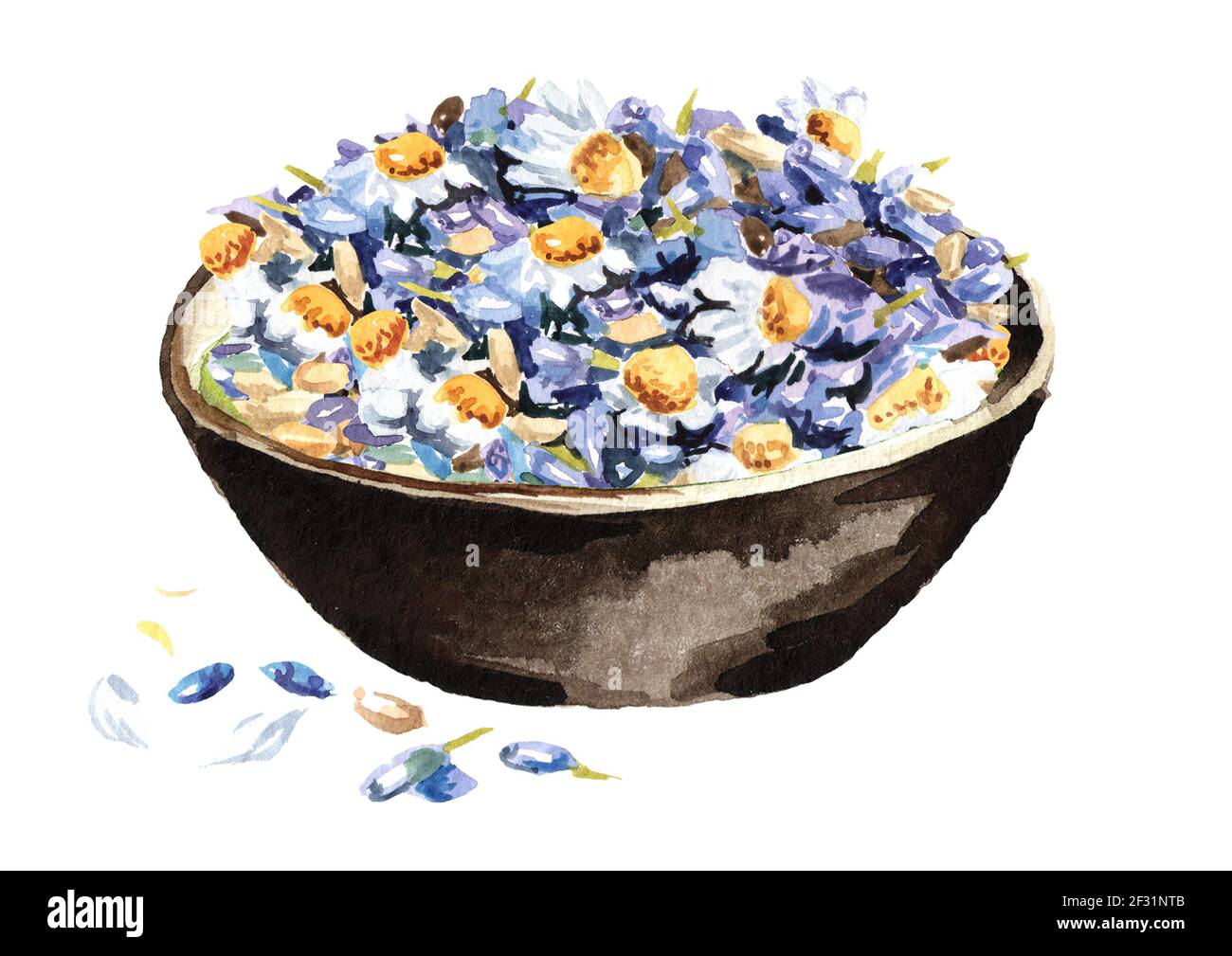 Bowl with Calming herbal collection. Lavender with chamomiles. Hand ...