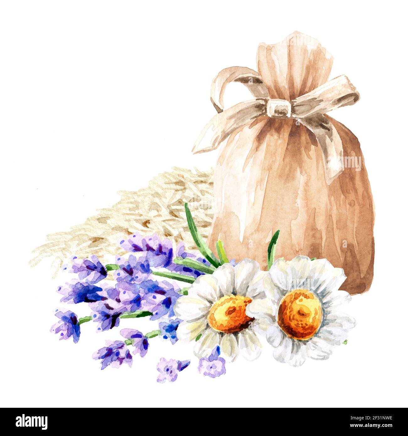Sachet, bag with relaxing soothing herbal collection, rice, chamomile ...