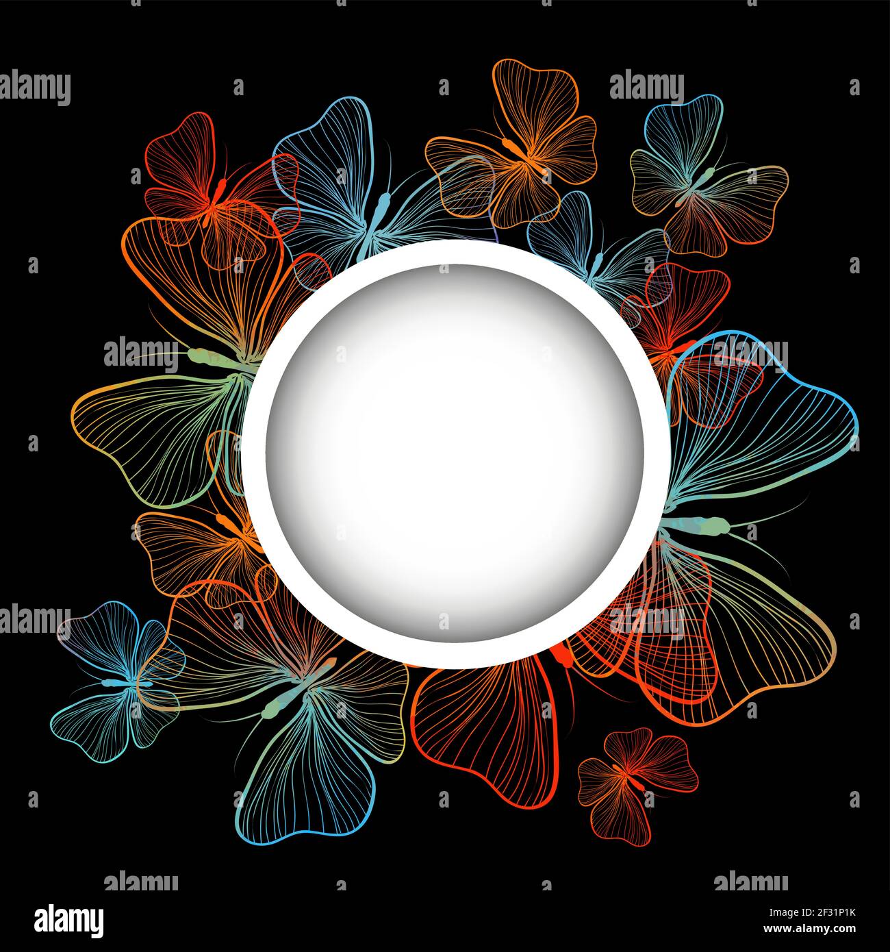 Round frame with multi-colored butterflies. With love. Vector ...