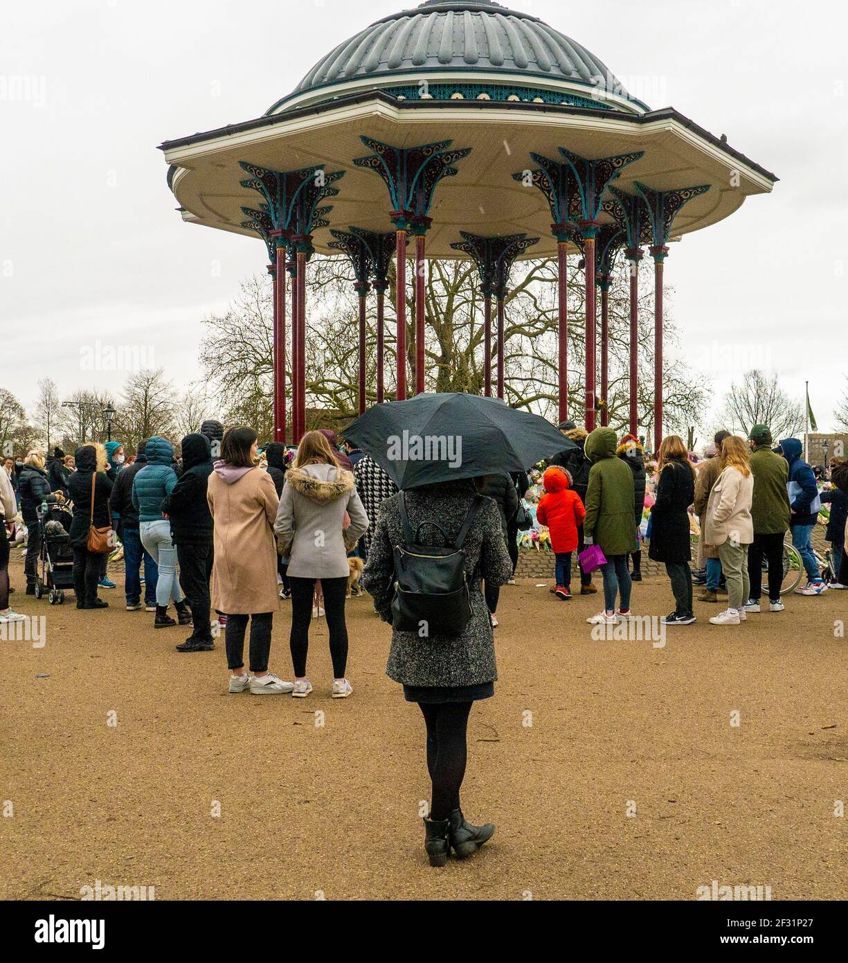 London, UK. 14th Mar, 2021. Tributes to Sarah Everard at Clapham Common ...