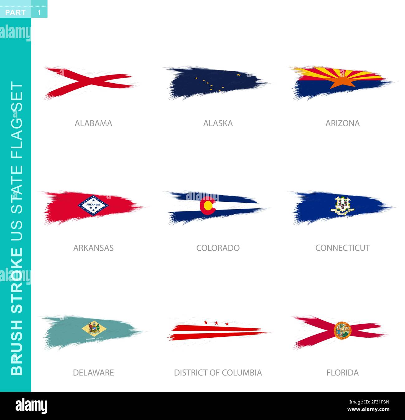 Vector brush stroke flag set of US states, nine grunge flag: Alabama ...