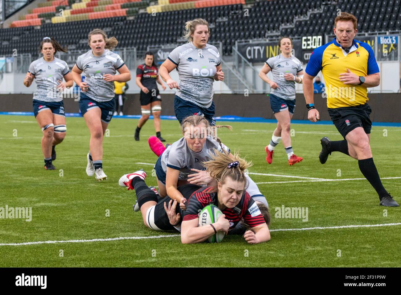 London, UK. 14th Mar, 2021. Mackenzie Carson (#16 Saracens Women ...