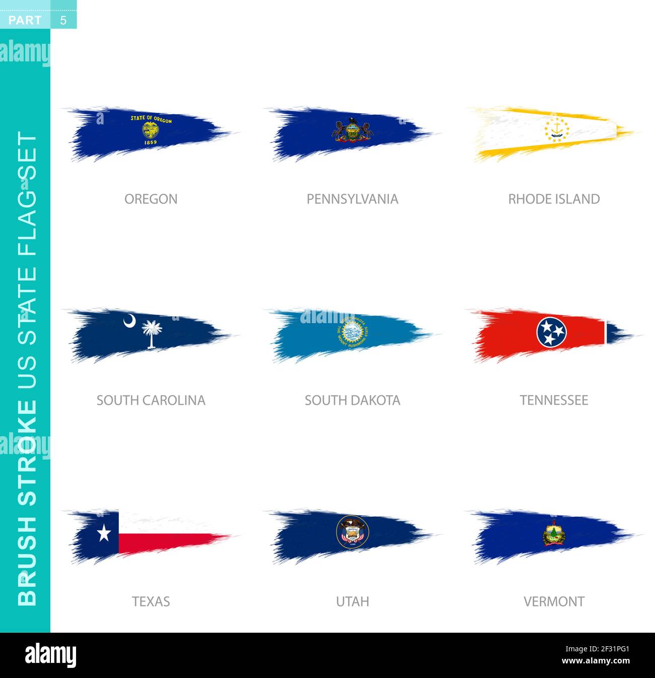 Vector brush stroke flag set of US states, nine grunge flag: Oregon ...