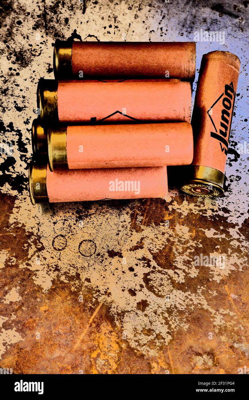 Hunting gun cartridges, digitally filtered view, France Stock Photo - Alamy