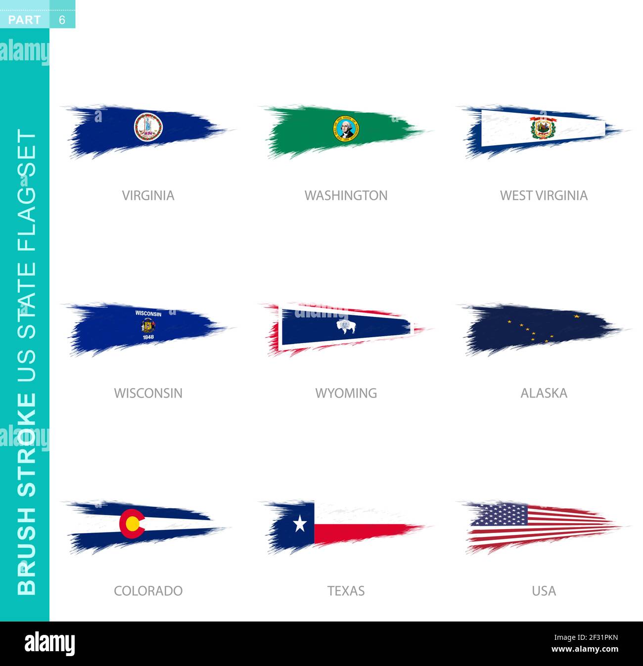 Vector brush stroke flag set of US states, nine grunge flag: Virginia ...