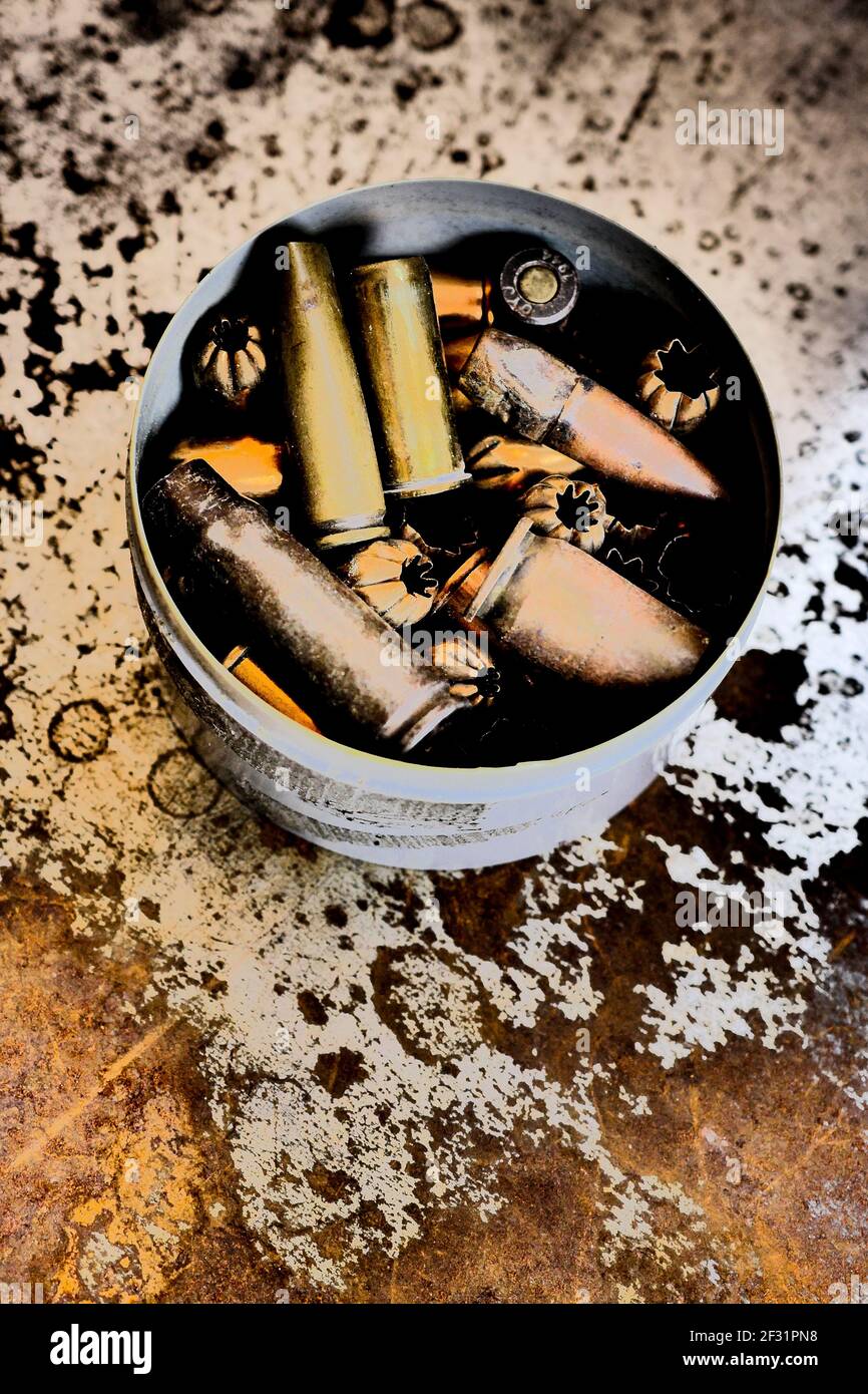Mixed used gun bullets and cartridges, France Stock Photo - Alamy