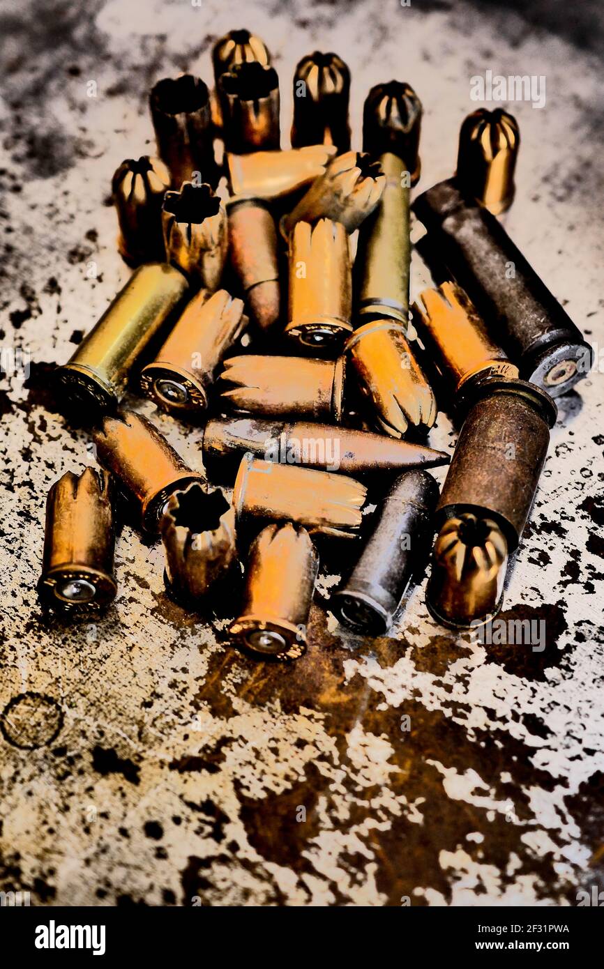 Mixed used gun bullets and cartridges, France Stock Photo - Alamy