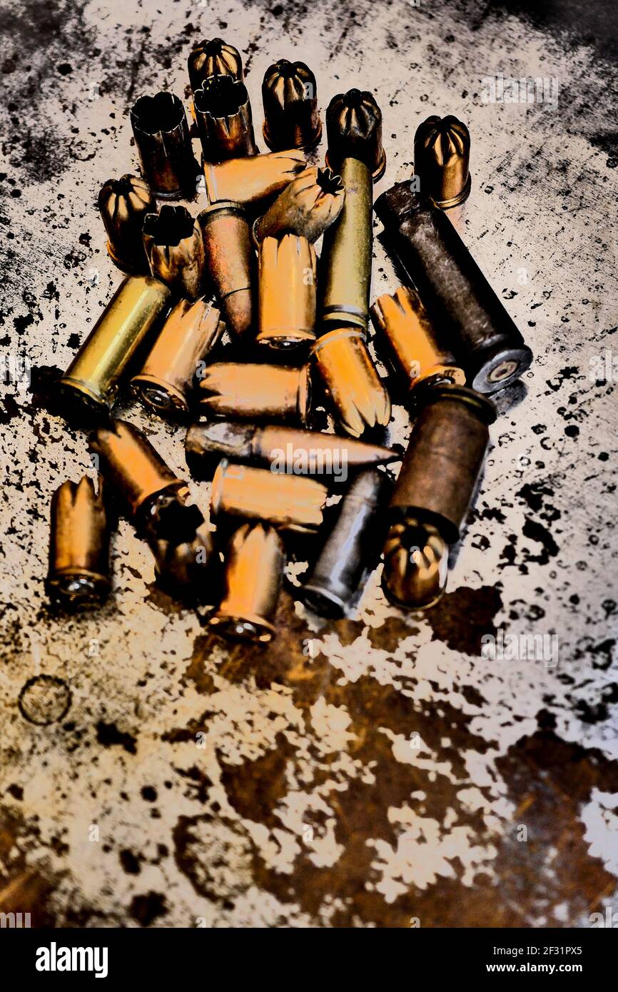 Mixed used gun bullets and cartridges, France Stock Photo - Alamy
