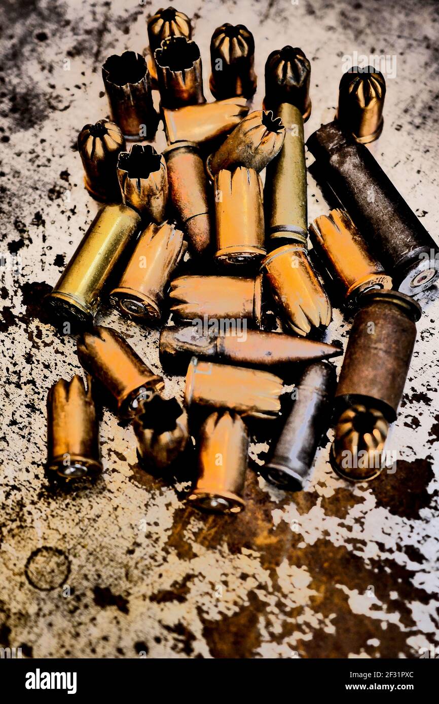Mixed used gun bullets and cartridges, France Stock Photo - Alamy