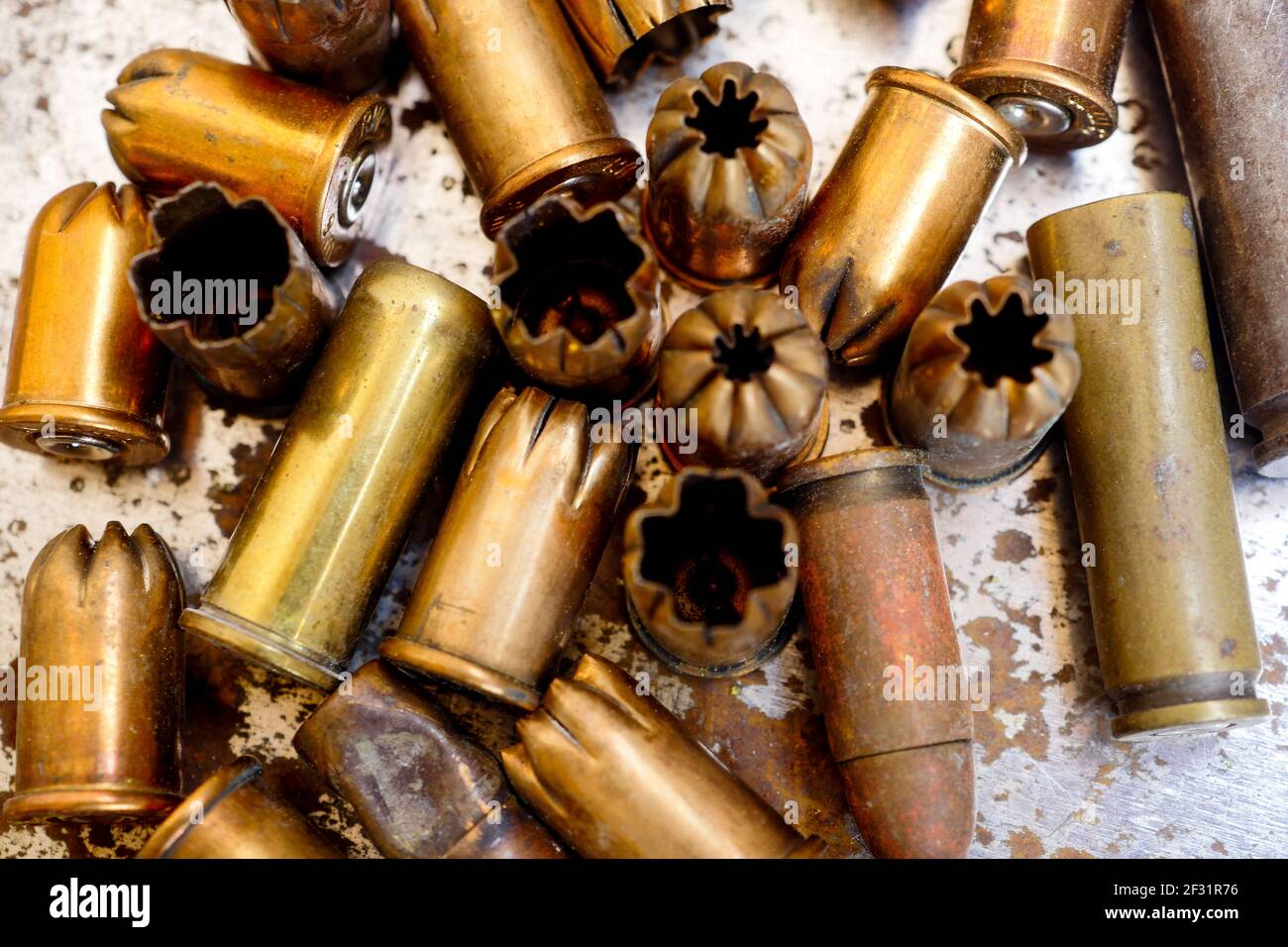 Mixed used gun bullets and cartridges, France Stock Photo - Alamy