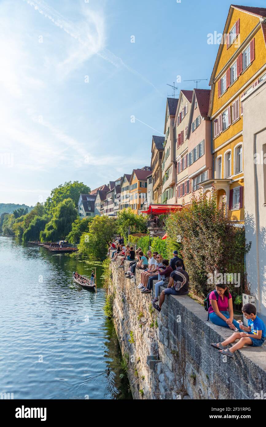 Tubingen, Germany, September 19, 2020: Colorful facades of houses ...