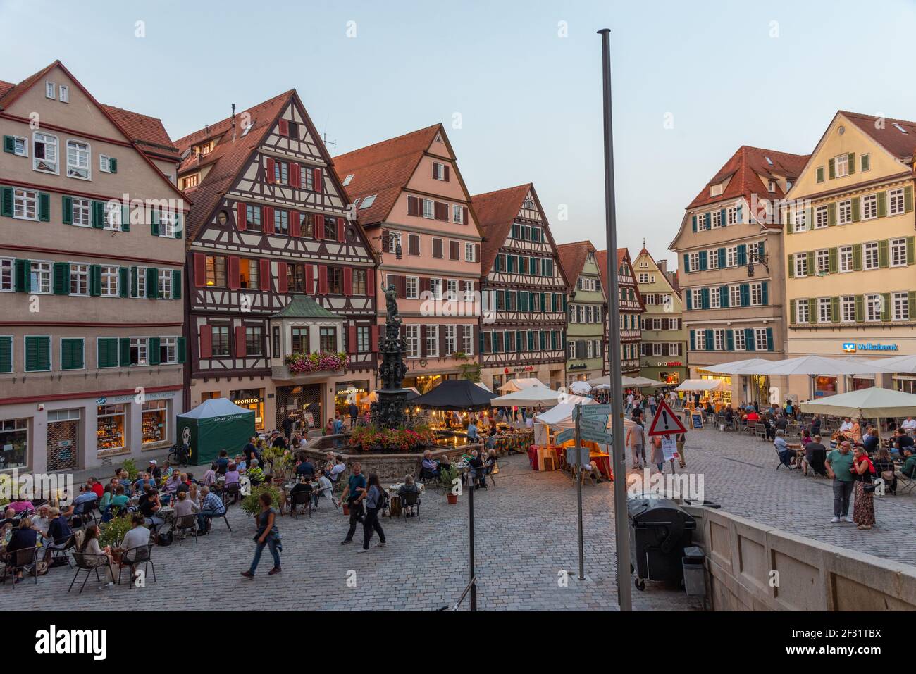 Tubingen, Germany, September 19, 2020: Sunset view of Marktplatz at the ...