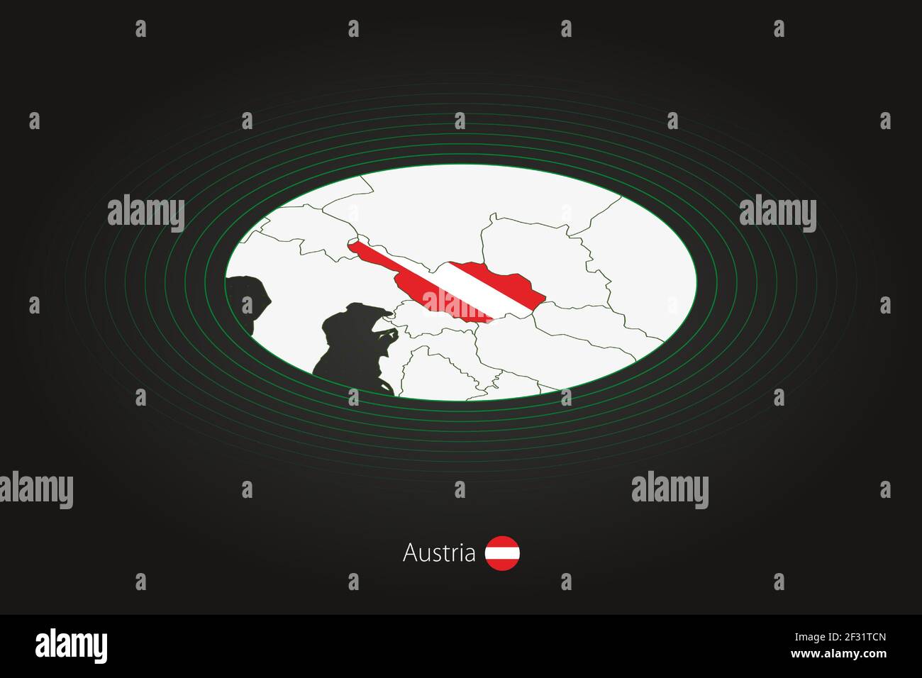 Austria map in dark color, oval map with neighboring countries. Vector ...