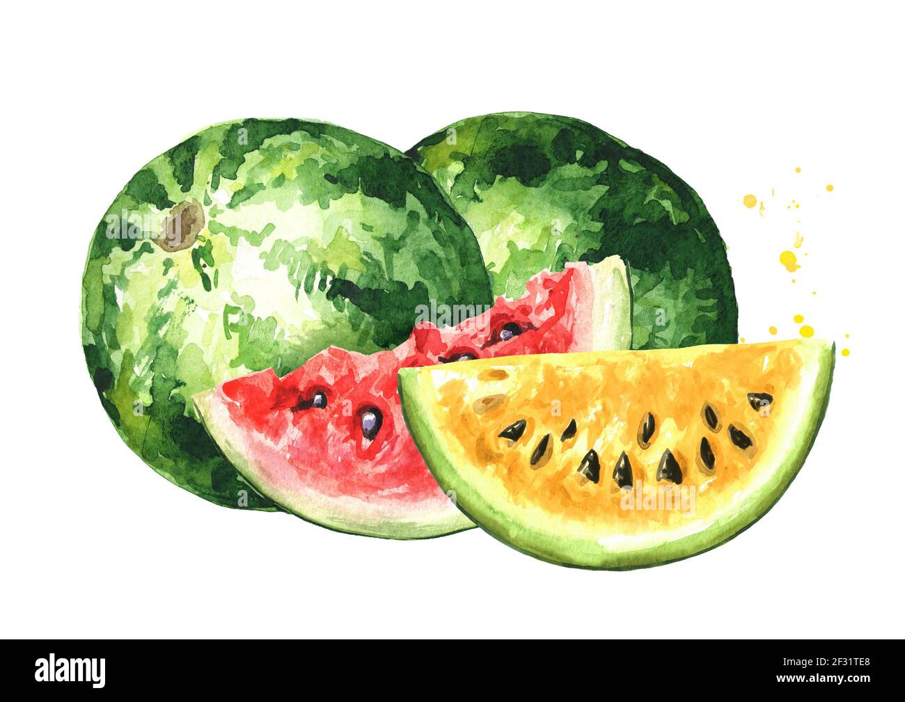 Whole and slice ripe red and yellow watermelon or Kalahari Melon ...