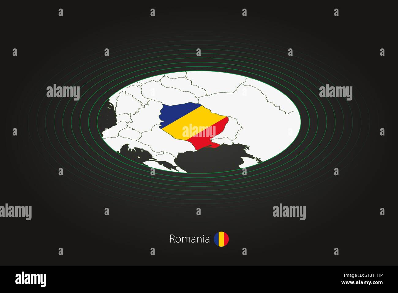 Romania map in dark color, oval map with neighboring countries. Vector ...