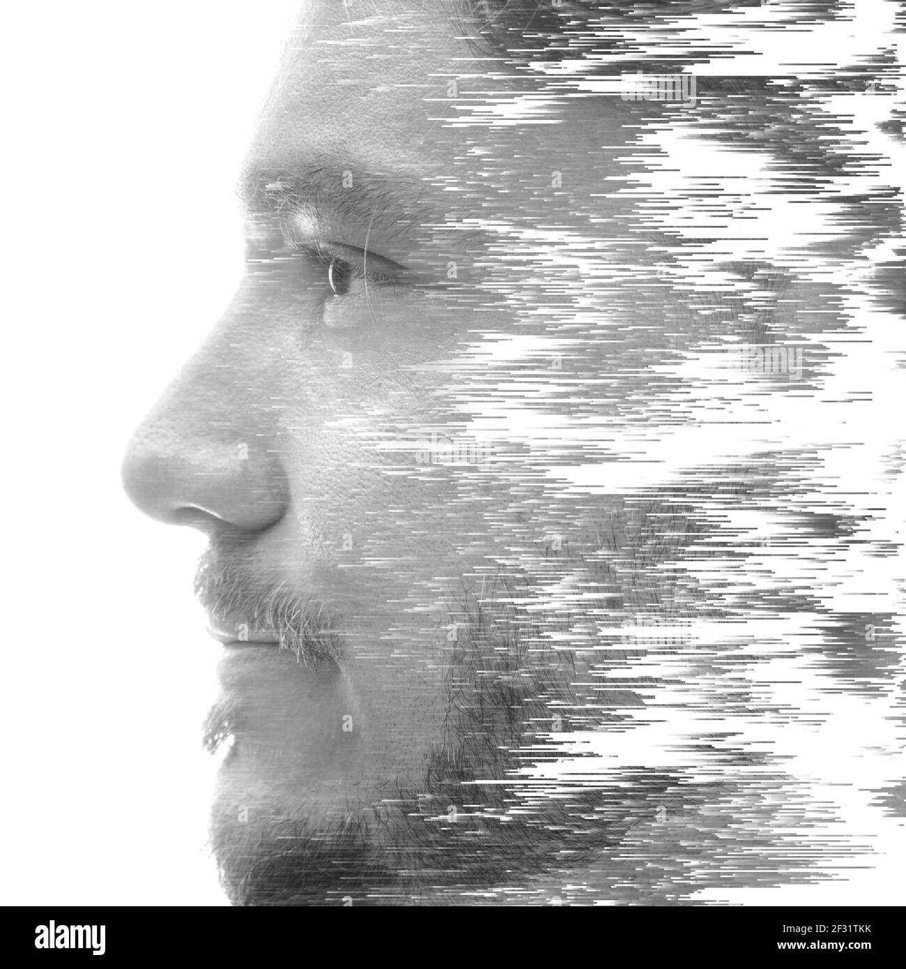 A creative man's profile portrait with a texture effect Stock Photo - Alamy