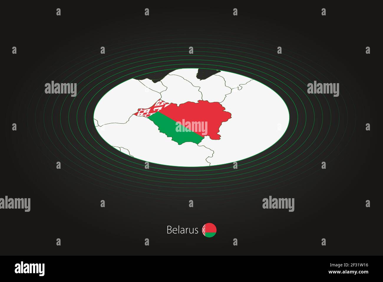 Belarus map in dark color, oval map with neighboring countries. Vector ...